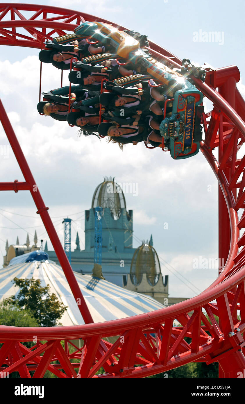 Visitors get a preview ride of the new rollercoaster 'Huracan' at the ...