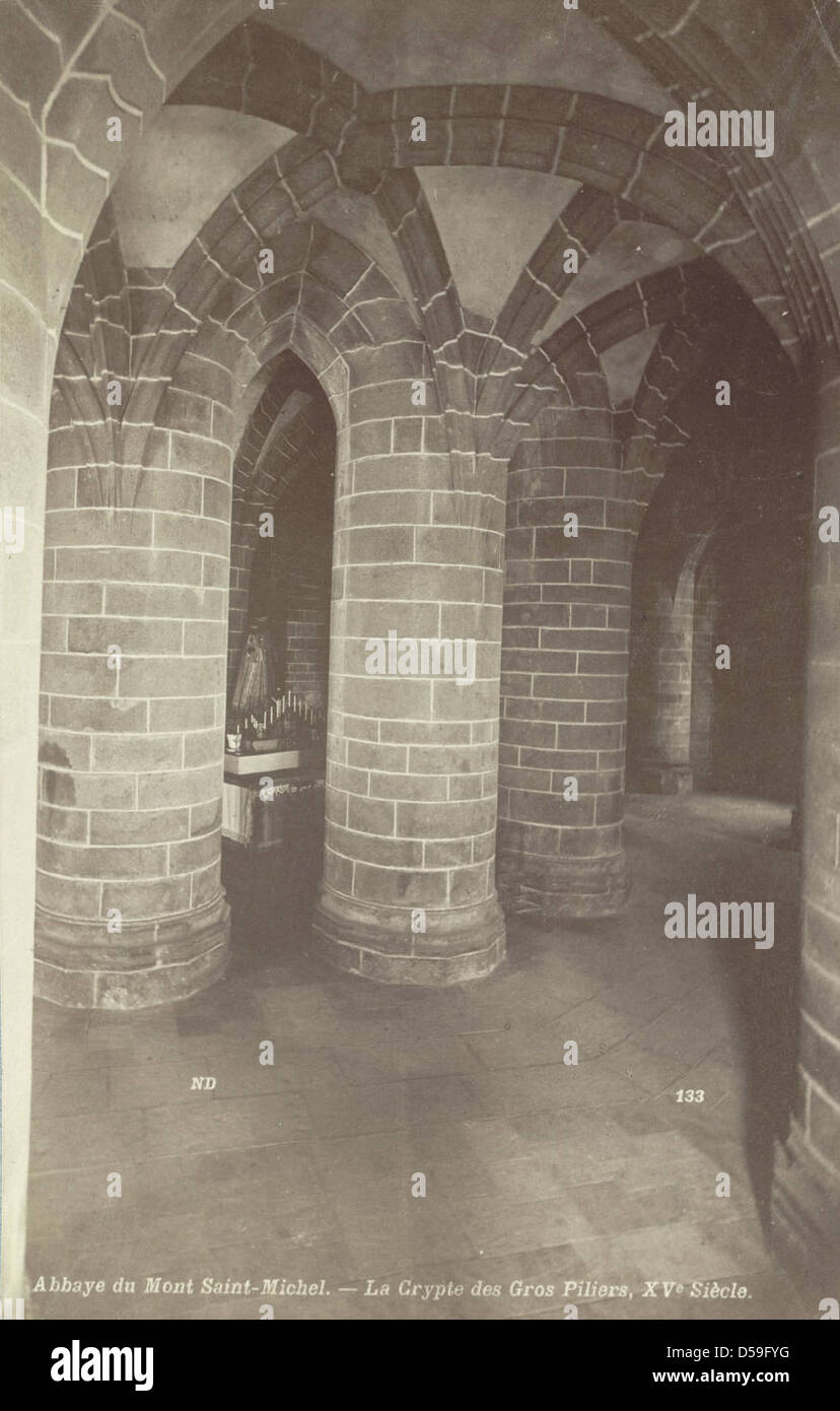 The crypt interior of Mont Saint-Michel Abbey in France, known for its ...