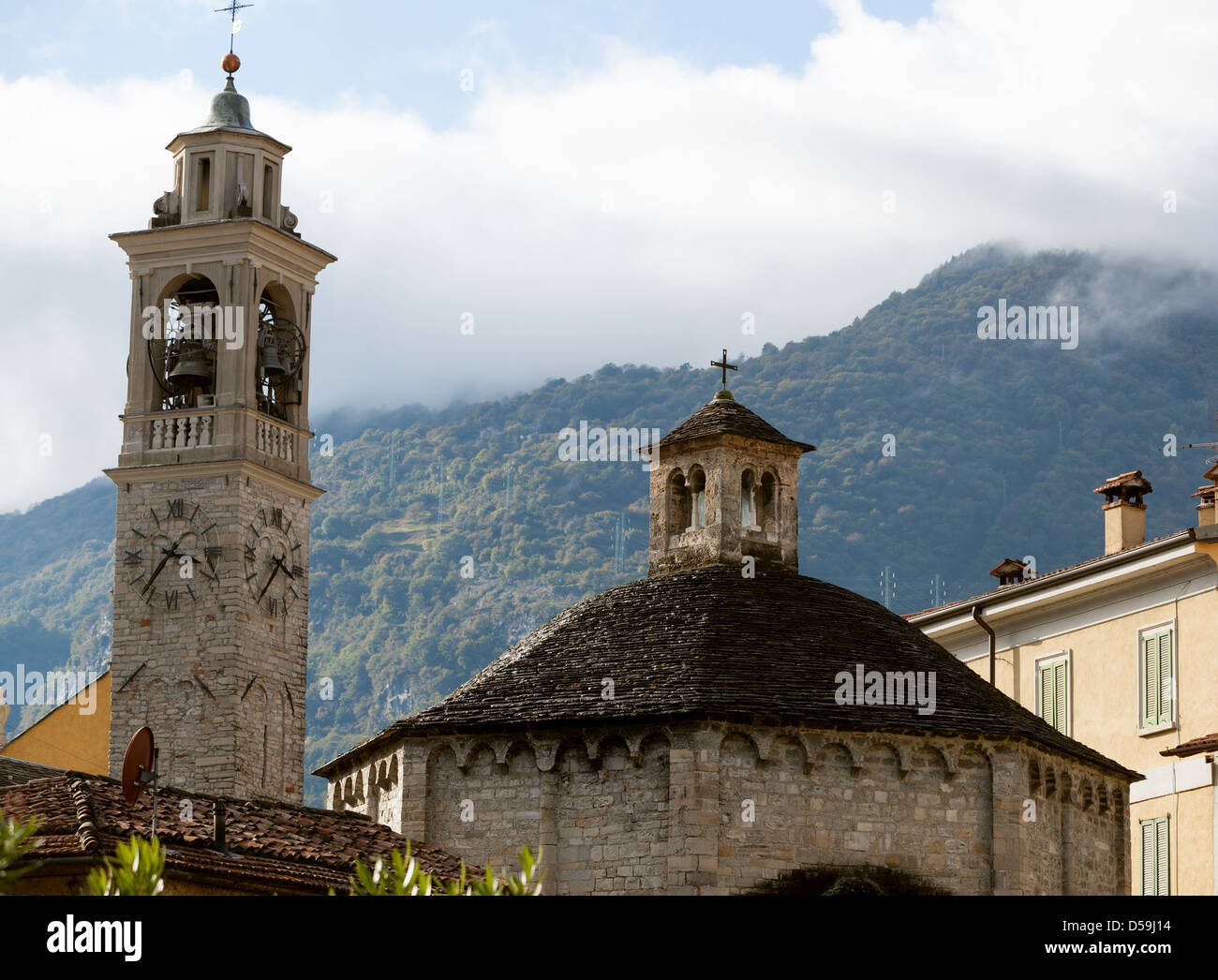 Church clock tower. Sala comacina. Lake como Italy Stock Photo - Alamy