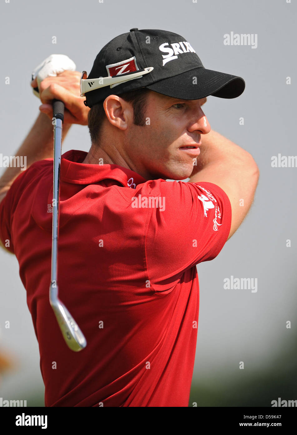 The Welsh golfing professional Bradley Dredge tees off in the fourth ...
