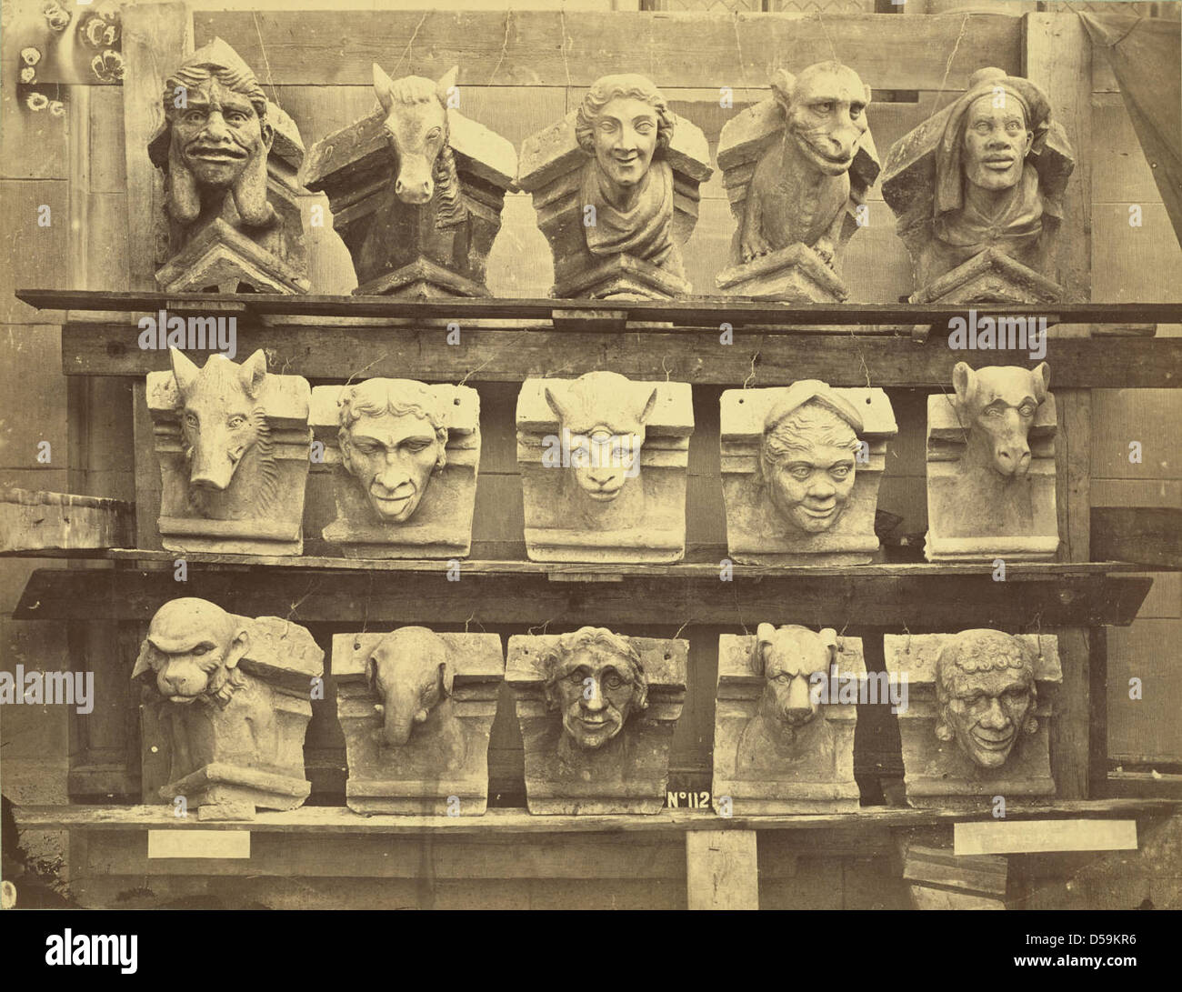 A collection of grotesque sculptures from Reims, France, featuring ...