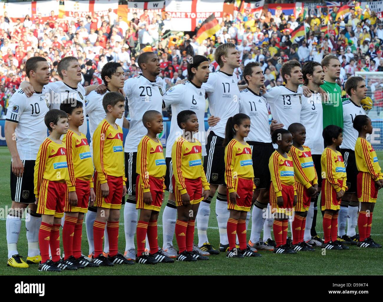 Germany's starting eleven listen to the national anthem prior to the ...