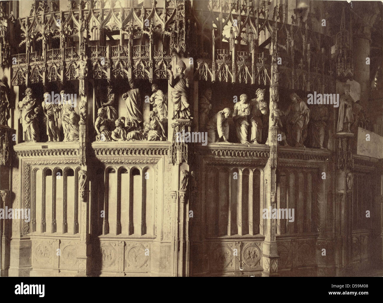 A detailed view of the round pulpit from Chartres Cathedral in France ...