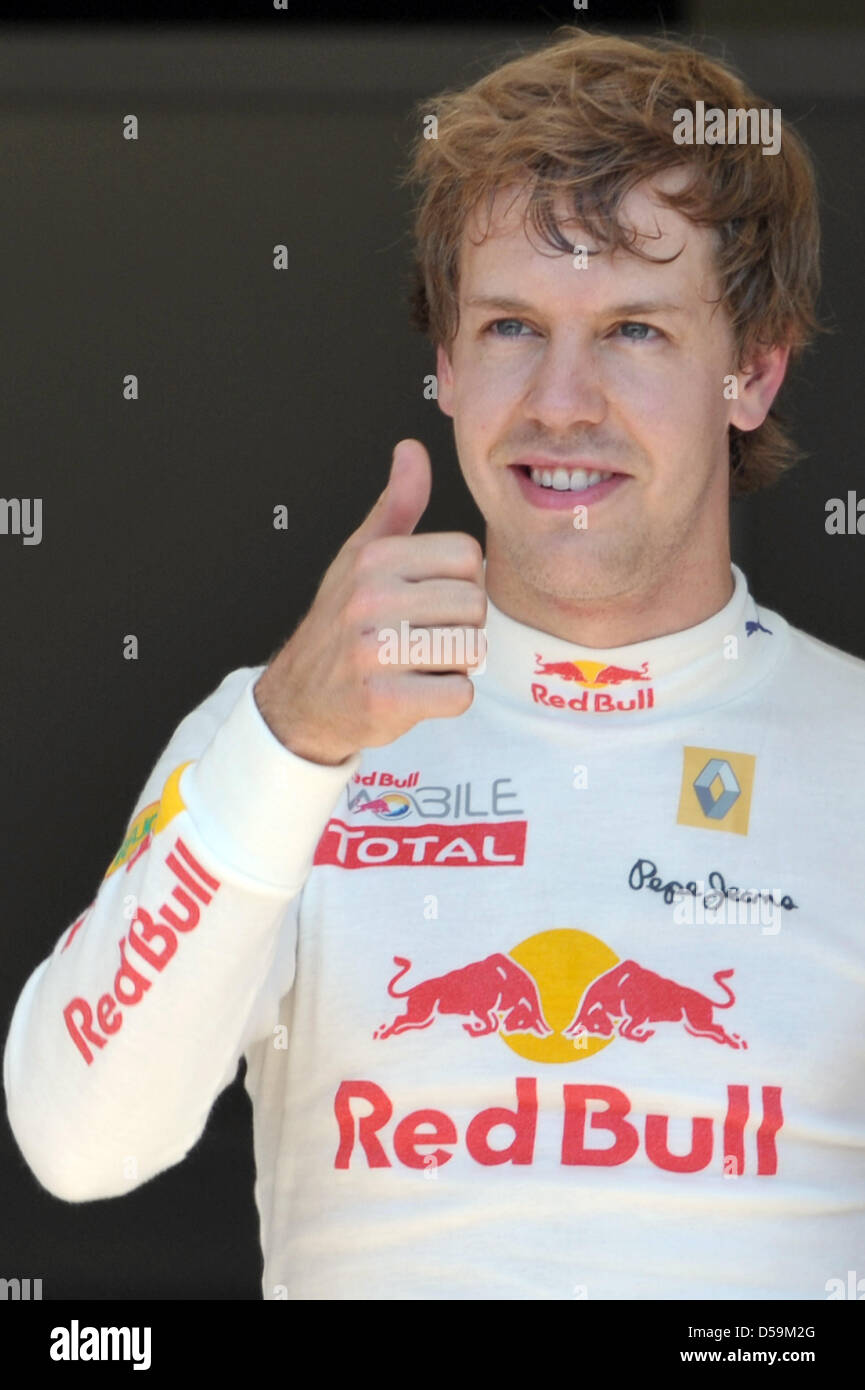 German Formula 1 racedriver Sebastian Vettel (Red Bull) celebrates his ...