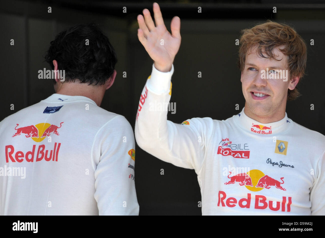 German Formula 1 racedriver Sebastian Vettel (Red Bull) celebrates his ...