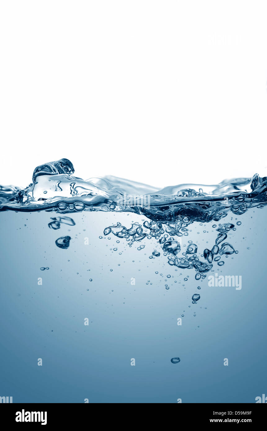 Fresh water in blue with bubbles on a white background Stock Photo - Alamy
