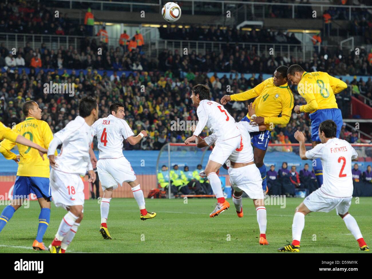 Juan (3-R) of Brazil scores the 1-0 during the 2010 FIFA World Cup ...