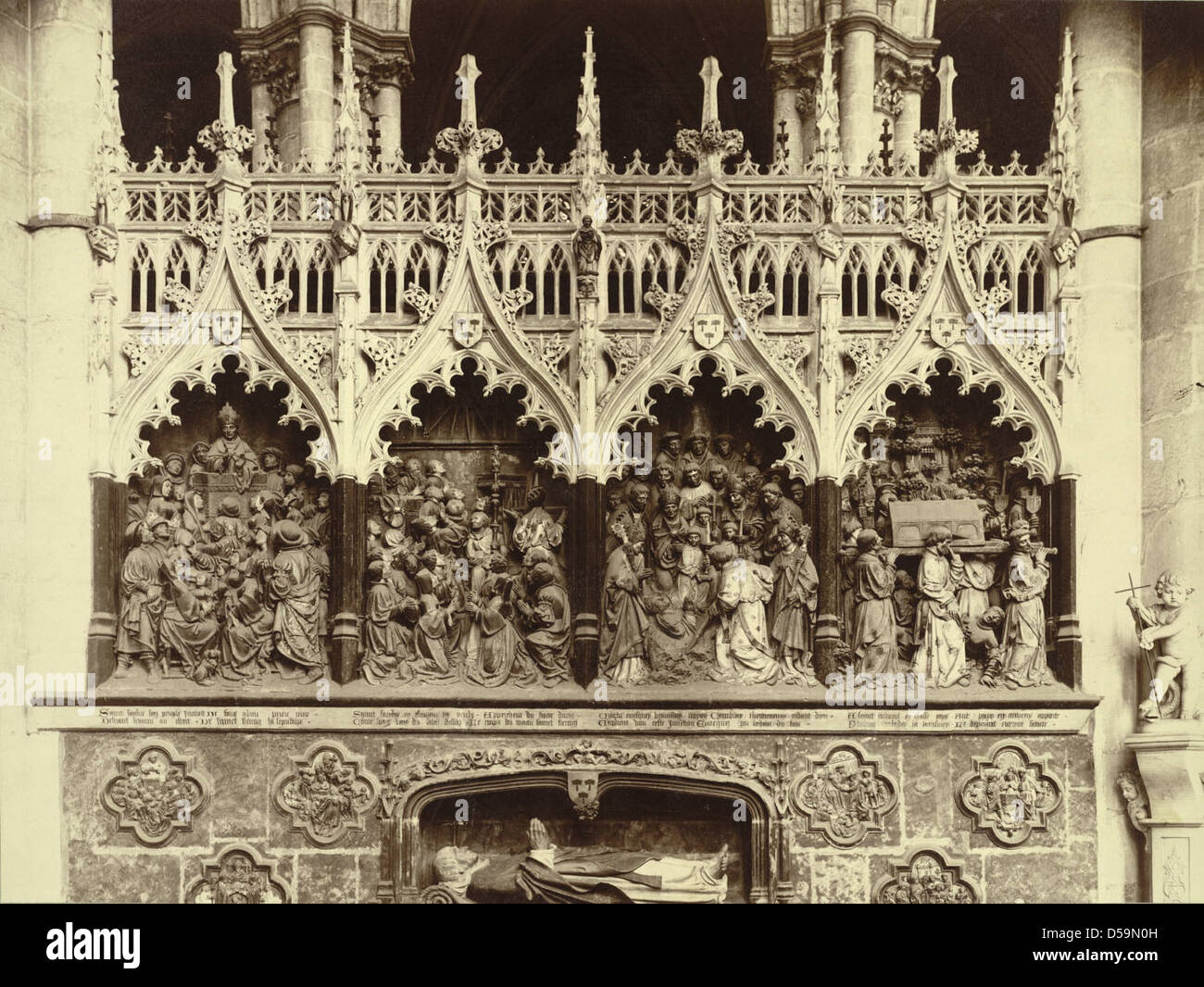 This image captures a detailed view of the rood screen inside Amiens ...