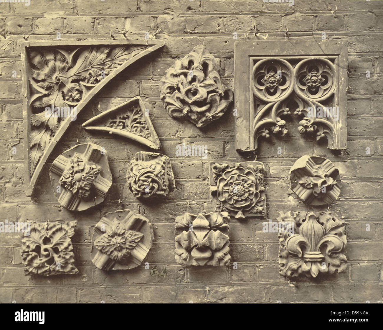 This image features plaster casts of decorative architectural elements ...