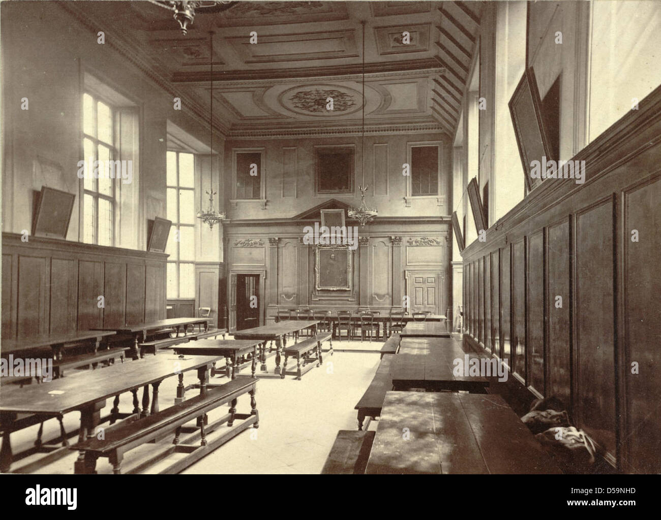 An interior view of the dining hall at Emmanuel College, Cambridge ...