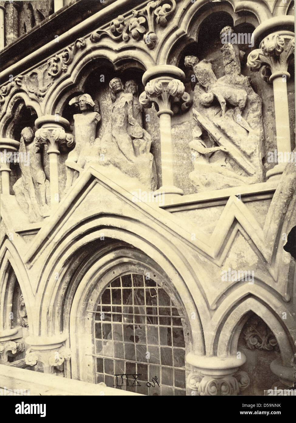 This photograph shows the niche sculptures of the Resurrection on the ...