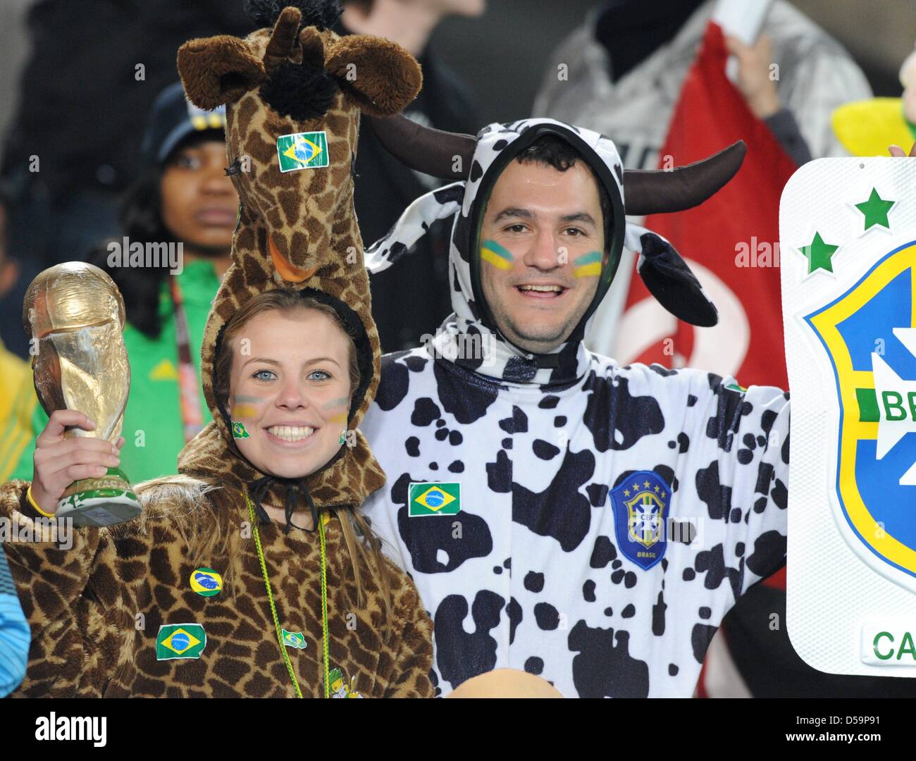 Brazil fans celebrate on the stand during the 2010 FIFA World Cup Round ...