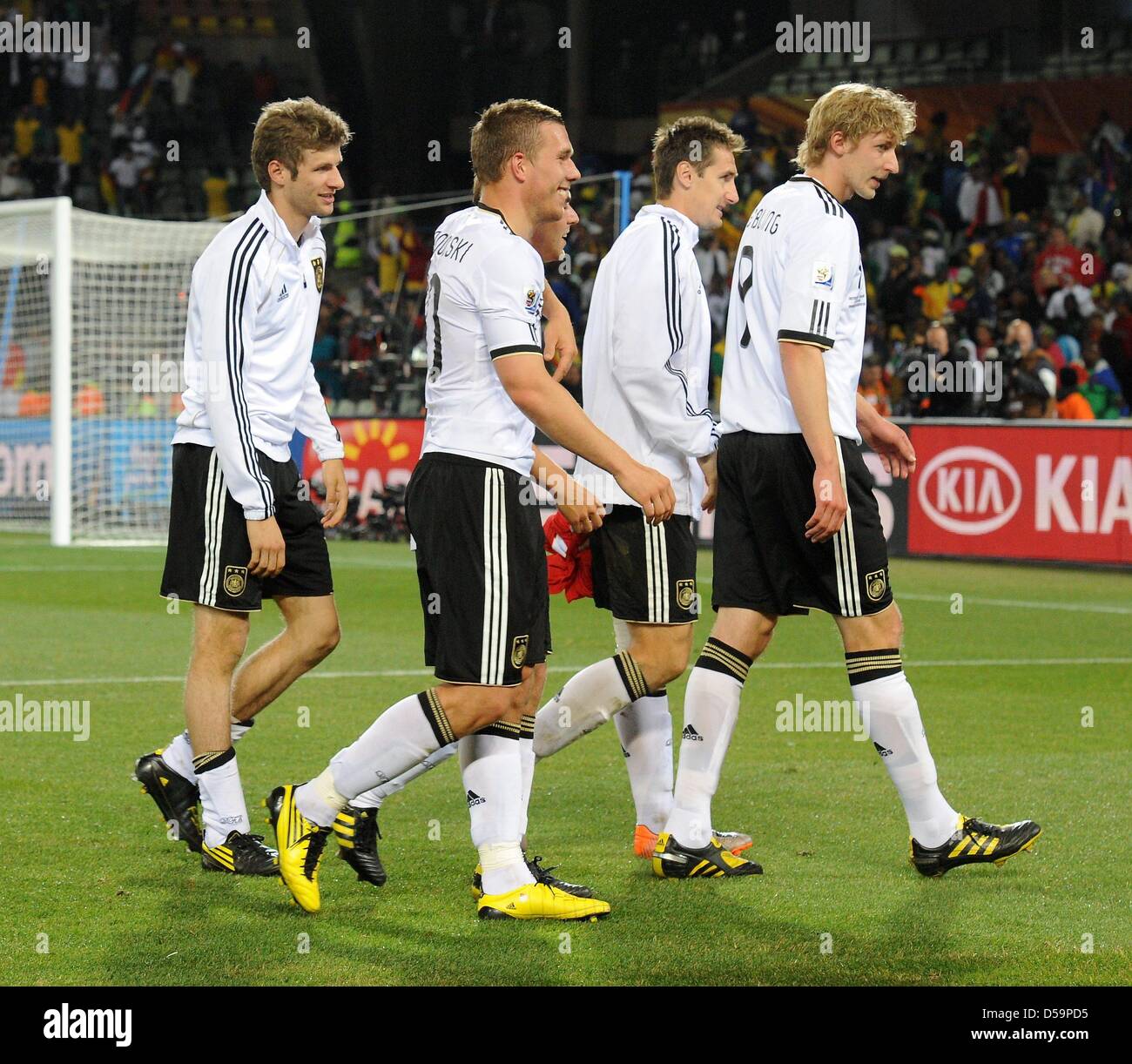 Germany's Thomas Mueller (L-R), Lukas Podolski, Philipp Lahm, Miroslav Klose and Stefan ...