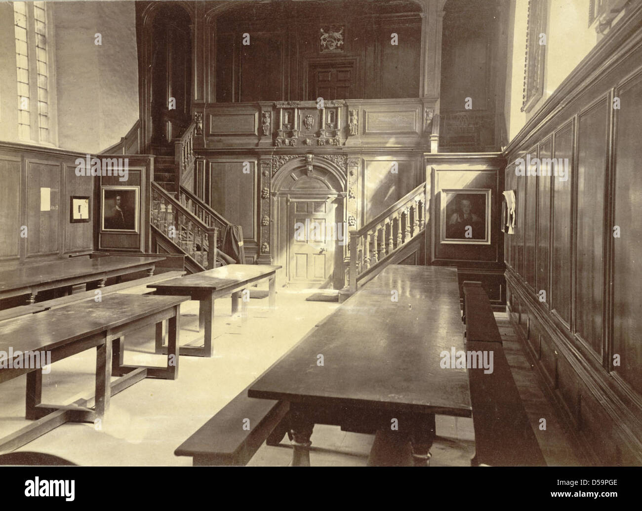 This photograph showcases the historic dining hall of Magdalene College ...