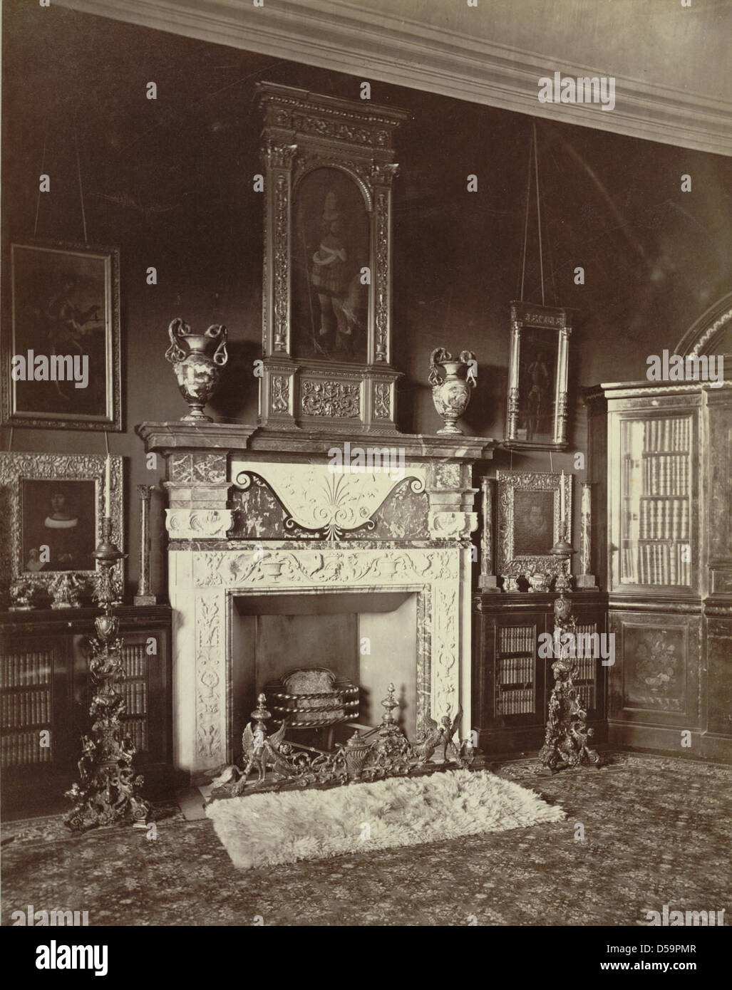 This photograph shows the library in Mentmore Towers, Buckinghamshire ...