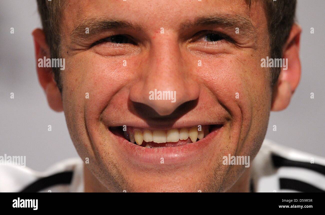 German player Thomas Mueller smiles during a press conference of the ...
