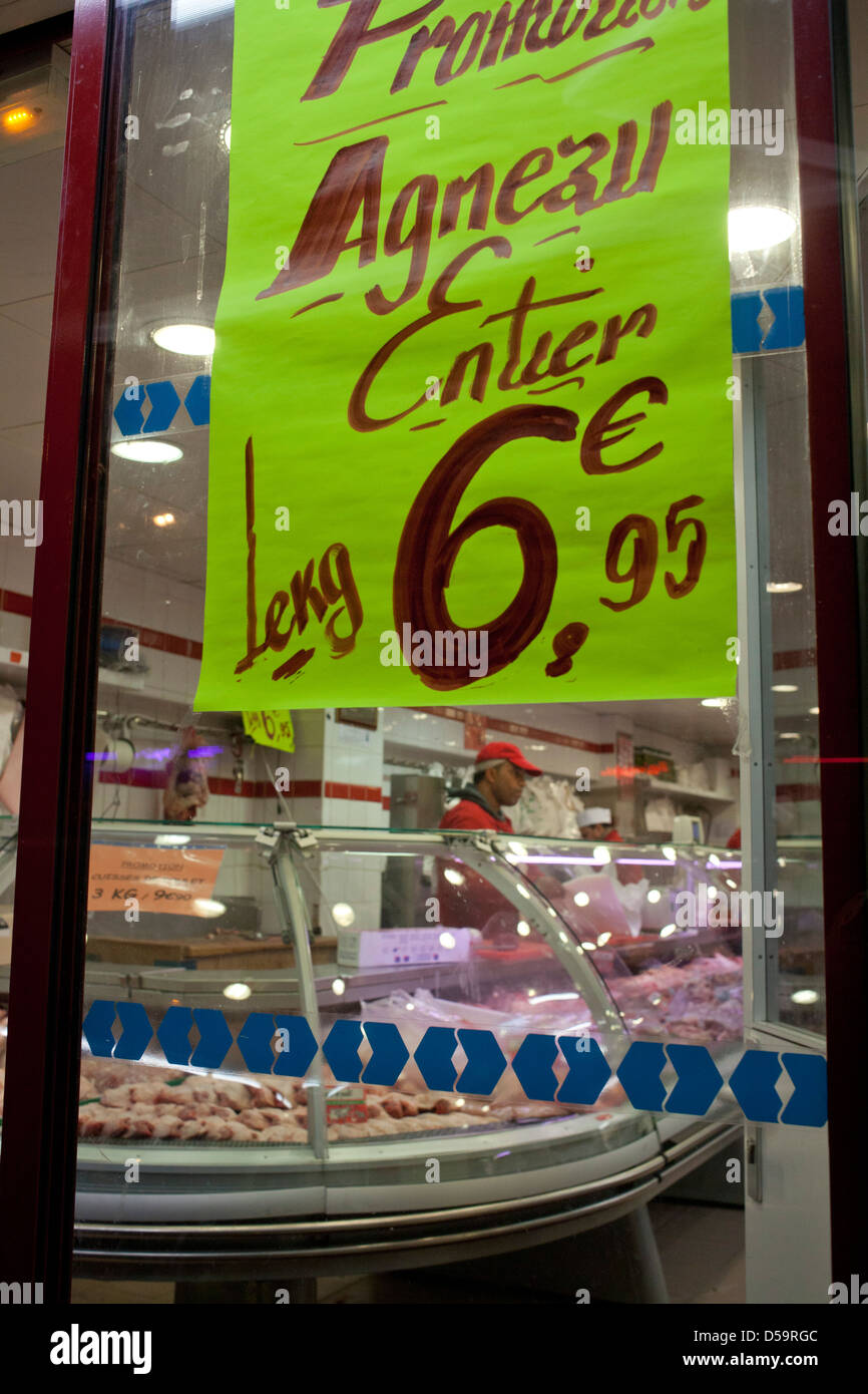 Arab halal butcher in Belleville, Paris, France Stock Photo - Alamy