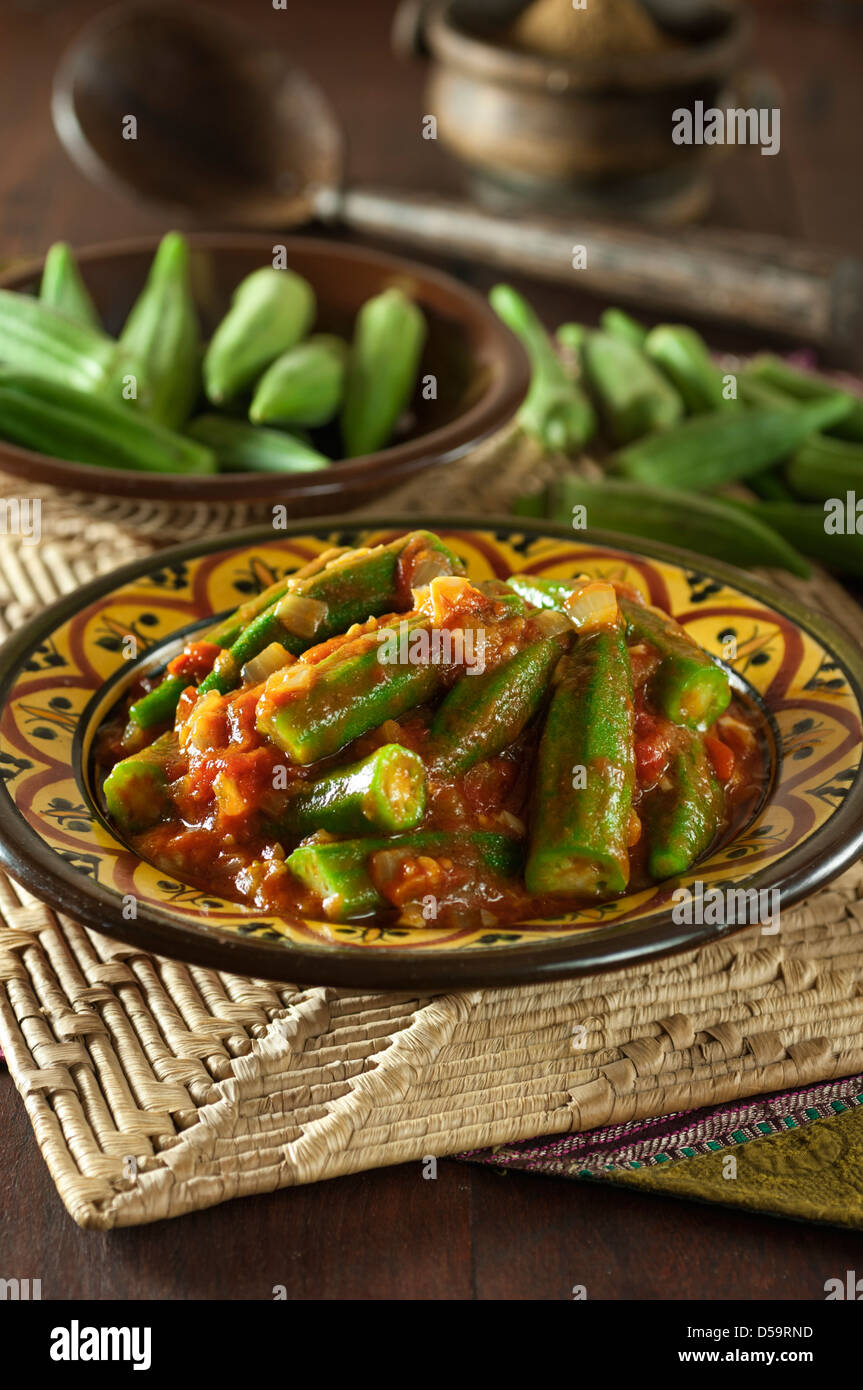 Bamia okra stew in spicy tomato sauce Stock Photo - Alamy