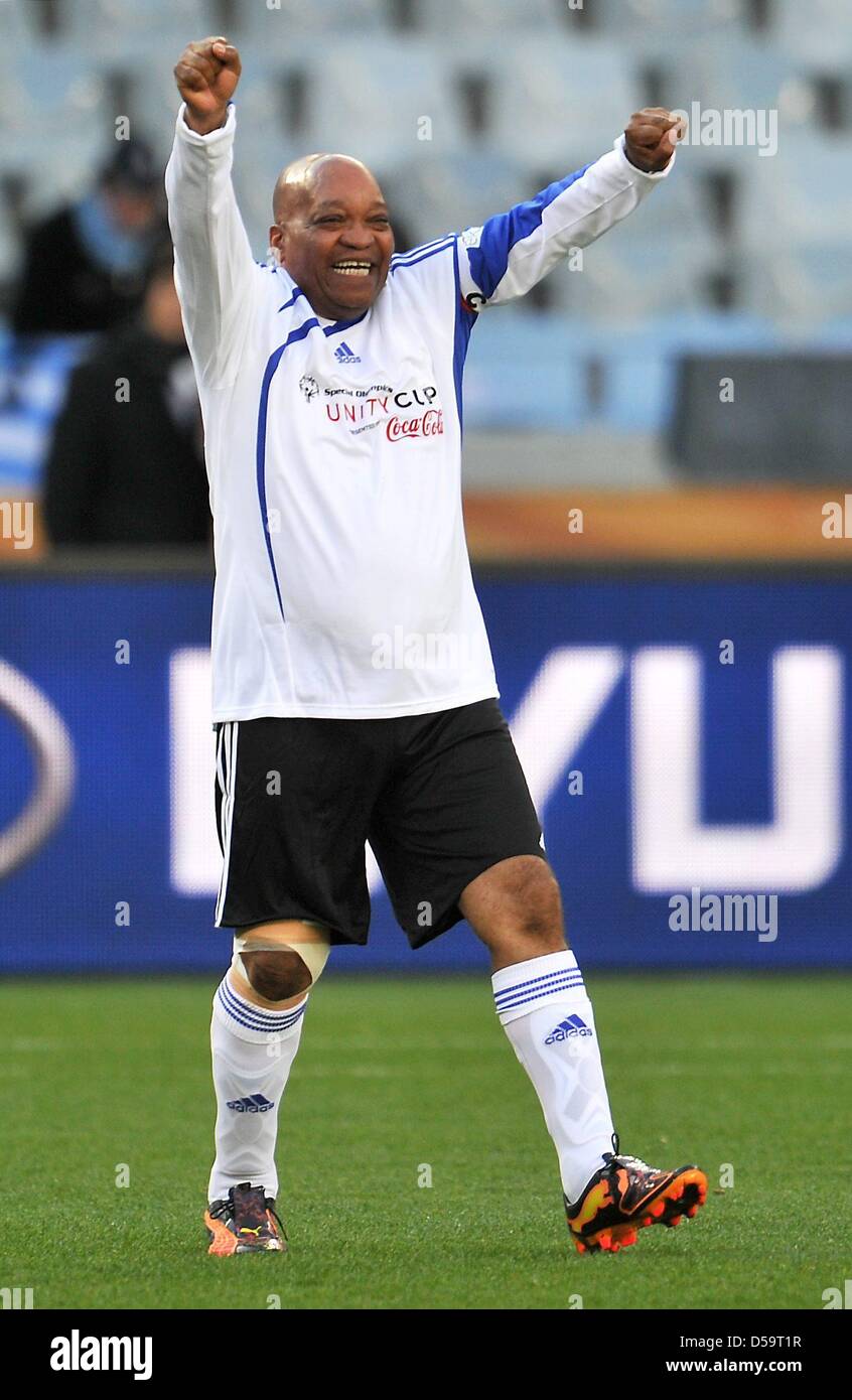 South African President Jacob Zuma takes part in an All-Star soccer ...