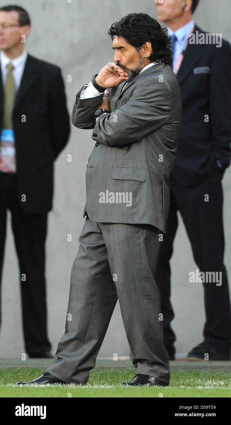 Argentina's coach Diego Armando Maradona during the 2010 FIFA World Cup ...