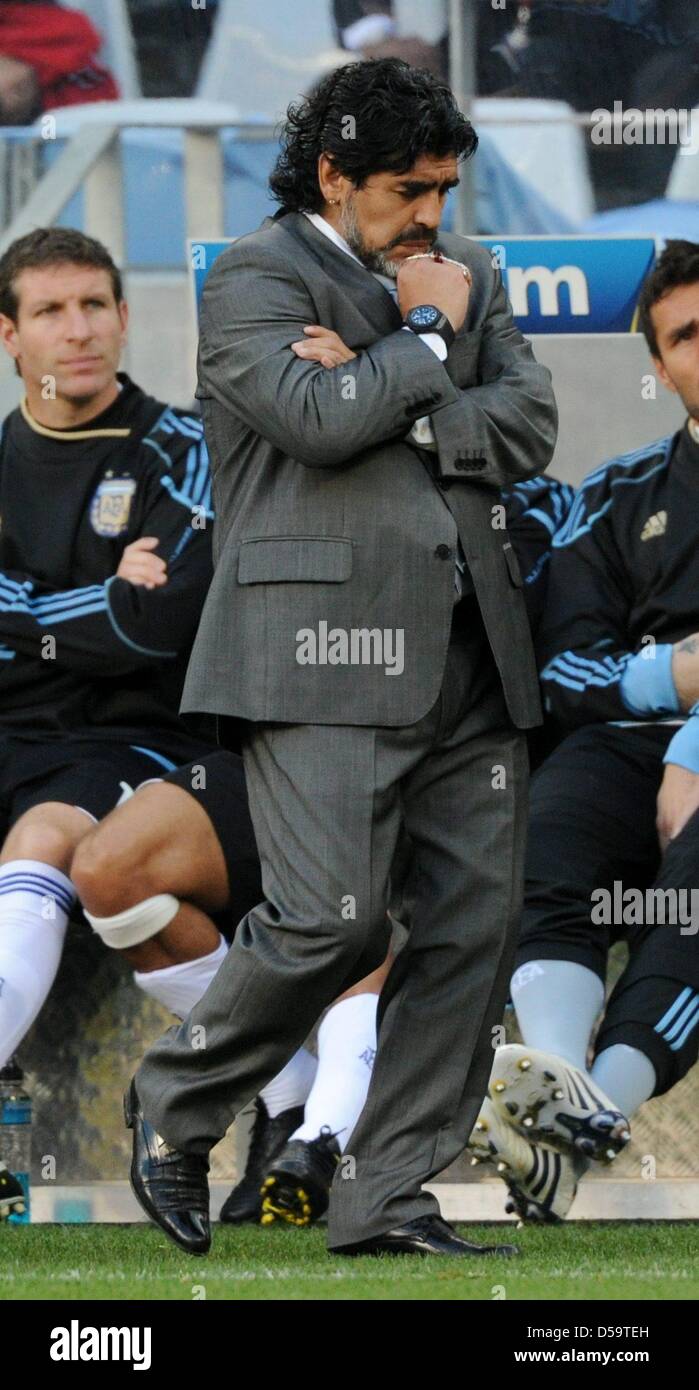 Argentina's coach Diego Armando Maradona during the 2010 FIFA World Cup ...