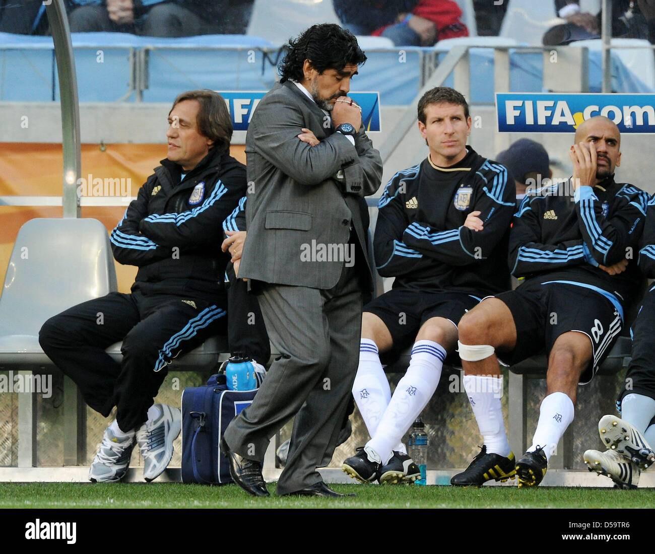 Argentina's coach Diego Armando Maradona during the 2010 FIFA World Cup ...