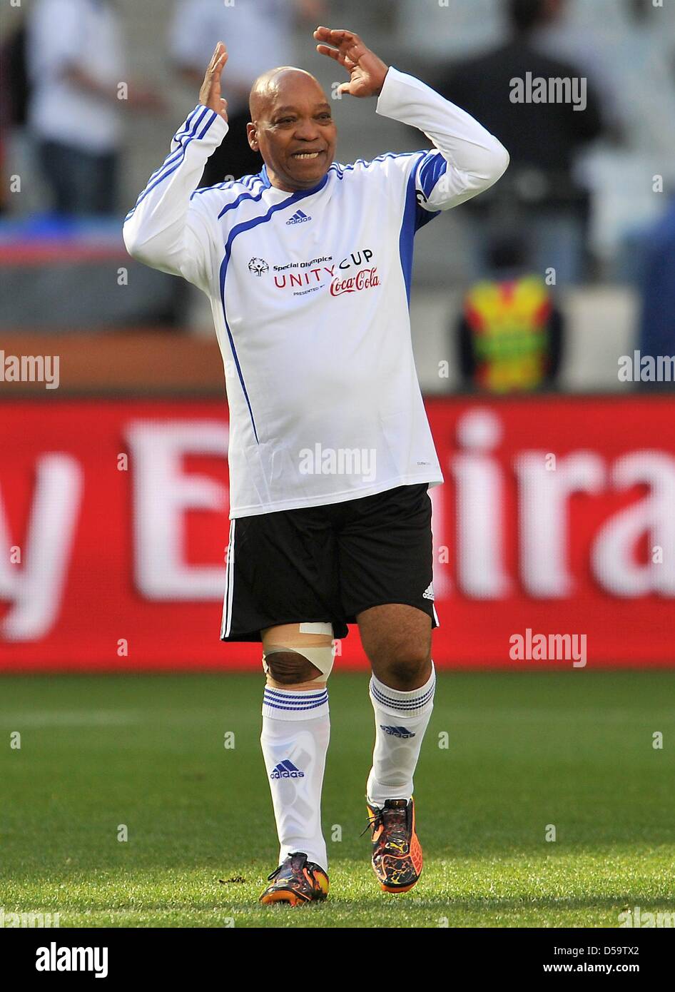 South African President Jacob Zuma takes part in an All-Star soccer ...