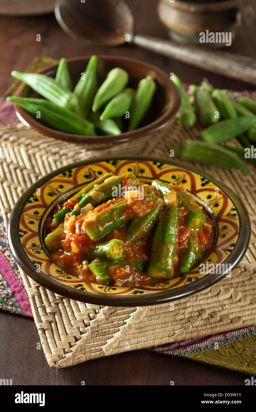 Bamia okra stew in spicy tomato sauce Stock Photo - Alamy