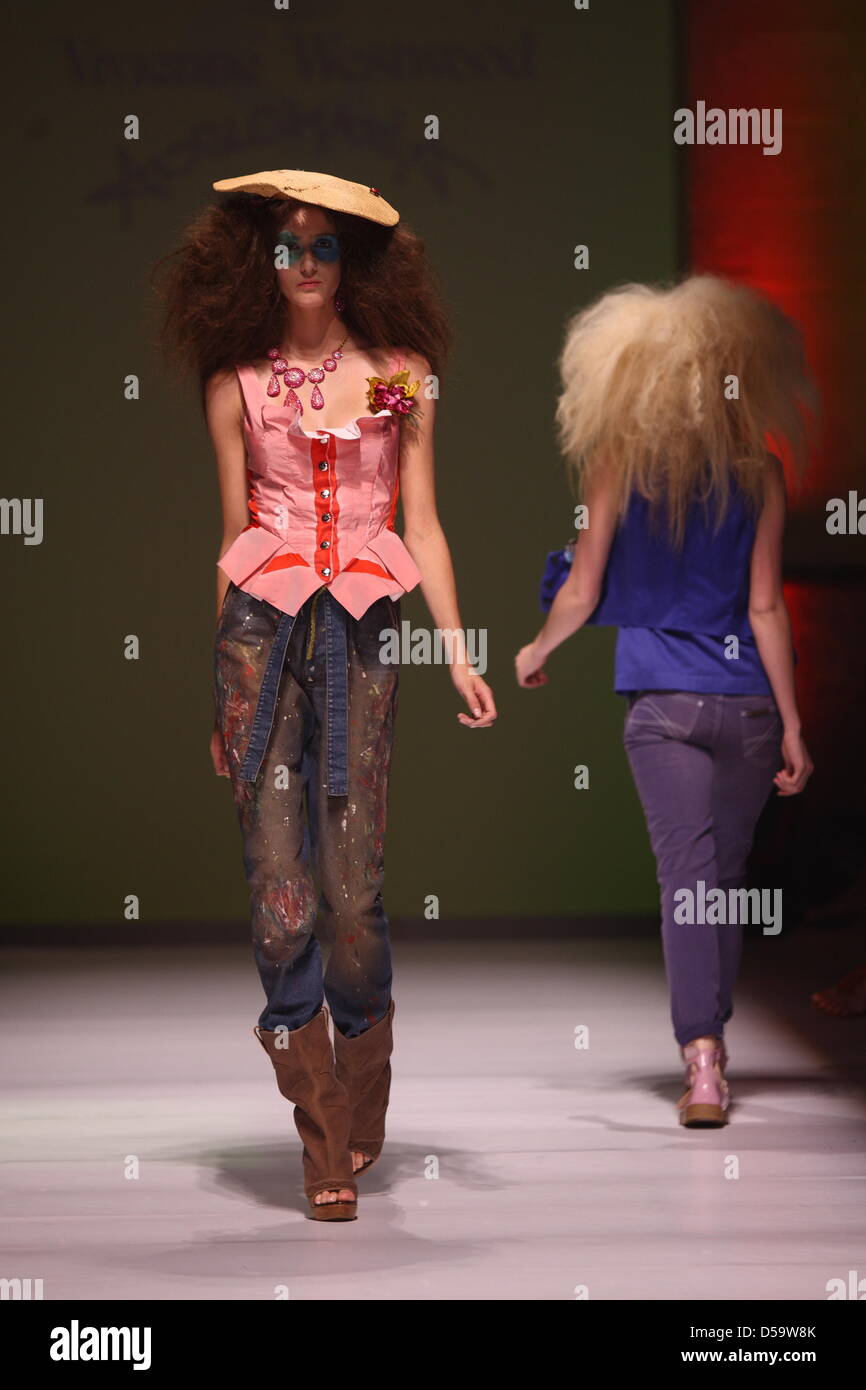 A model wears a creation as part of Vivienne Westwood's Anglomania ...