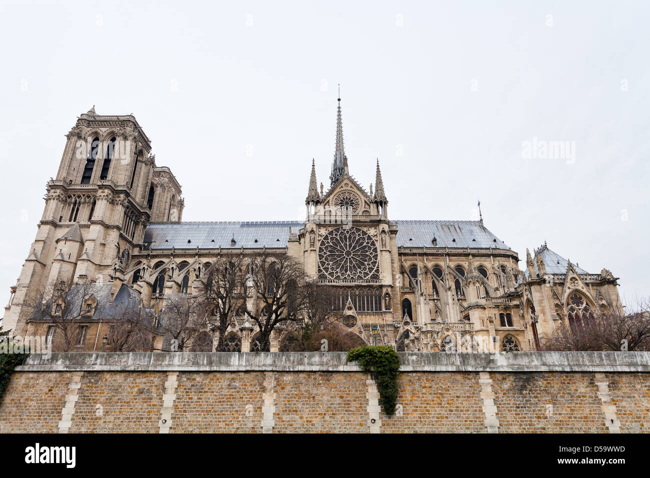 cathedral Notre Dame de Paris in overcast day Stock Photo - Alamy