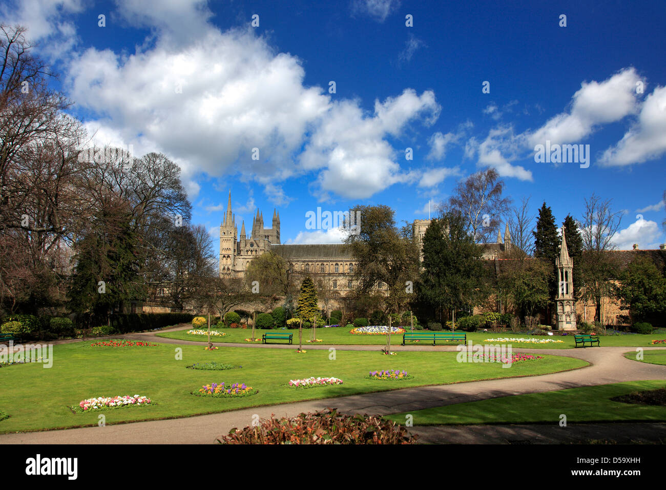 Summer view over Peterborough Cathedral from Bishops gardens ...