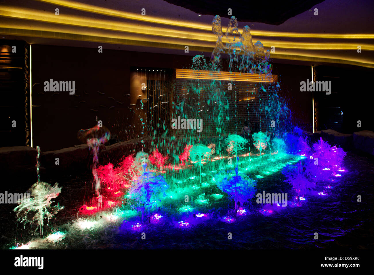 Water fountain show located at the Conrad Hotel in Macau. Entertaining ...