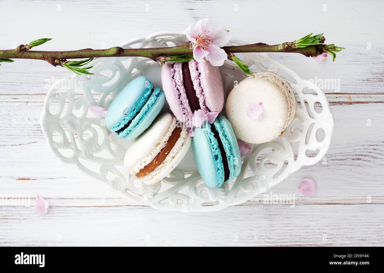 French macaroons in pink, turquoise and white Stock Photo - Alamy