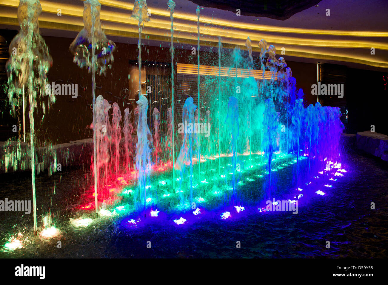 Water fountain show located at the Conrad Hotel in Macau. Entertaining ...