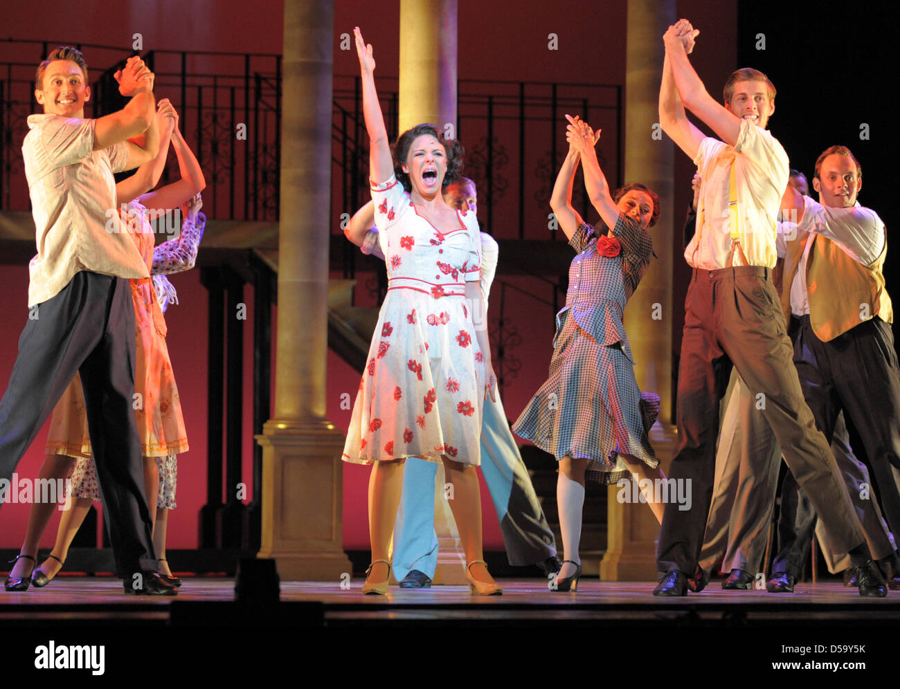 Abigail Jaye as Evita (C) rehearses a scene of musical 'Evita' at ...