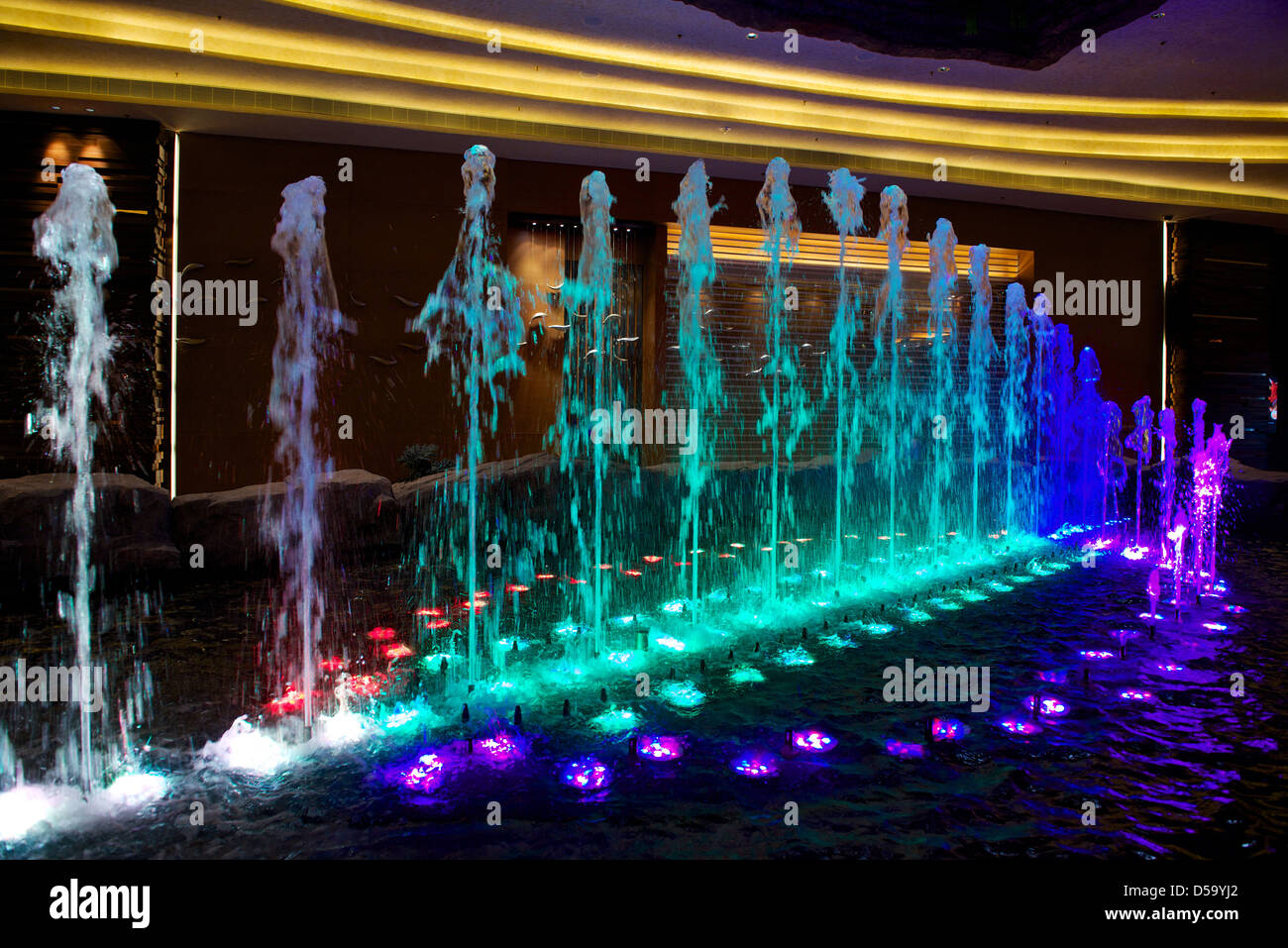 Water fountain show located at the Conrad Hotel in Macau. Entertaining ...