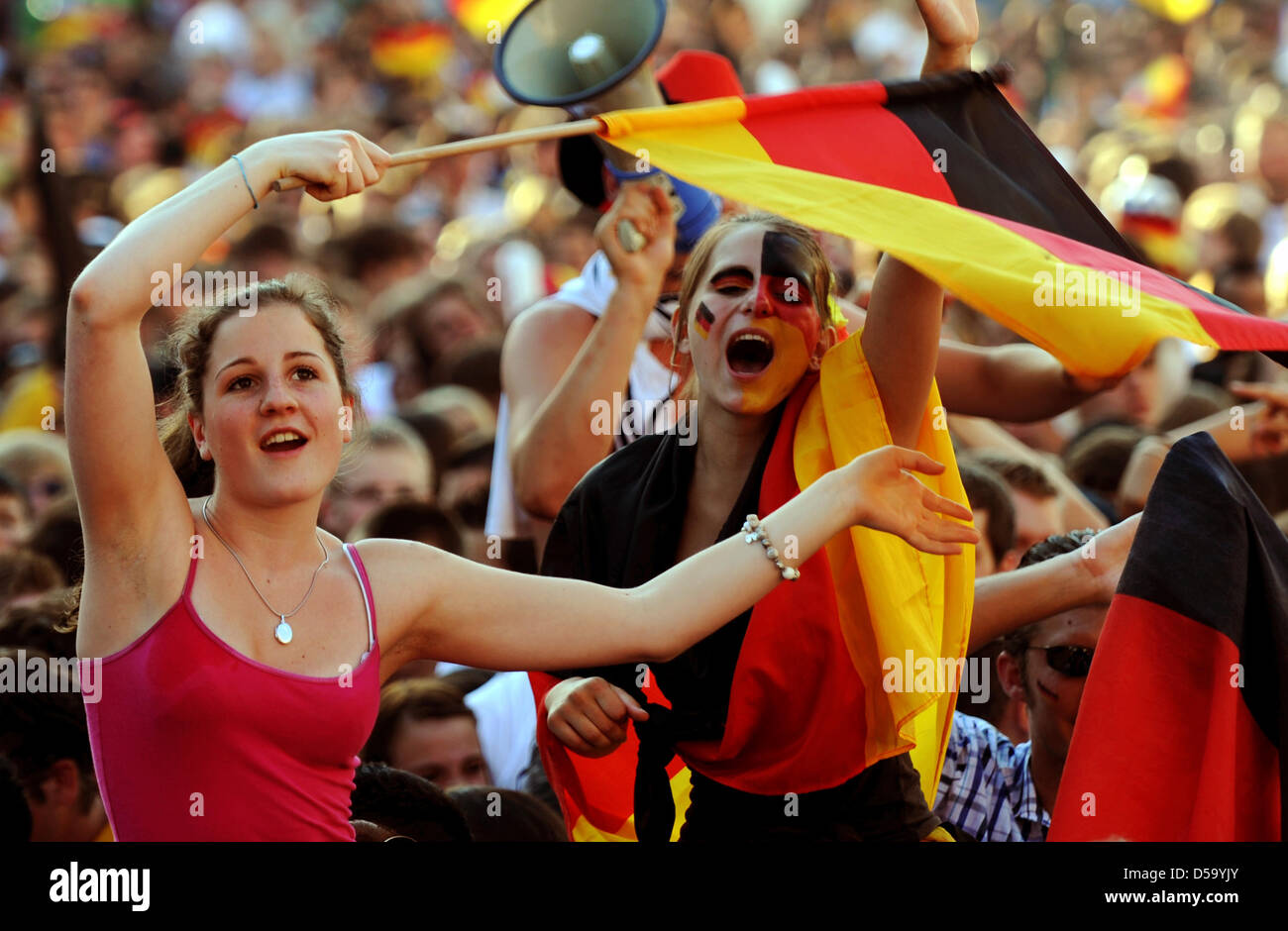 Soccer fans cheer for the German national team at the public screening ...