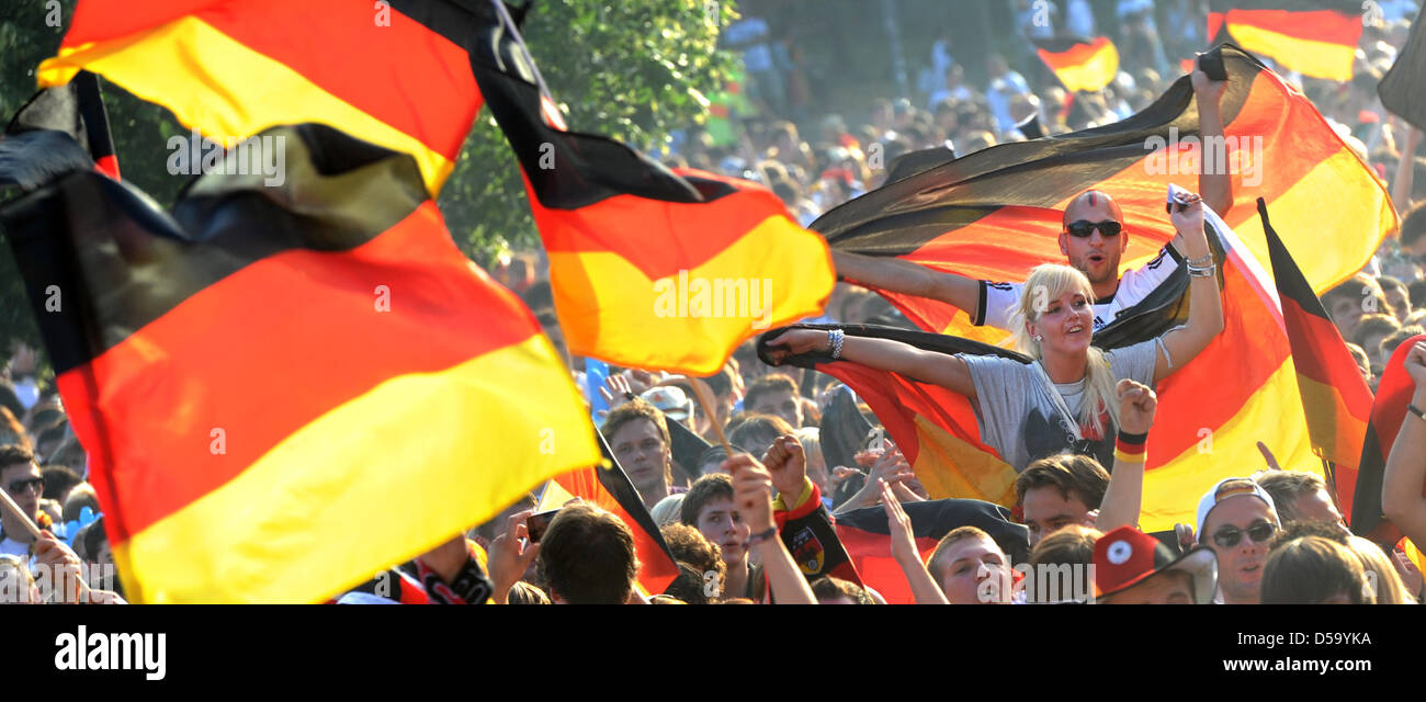 Soccer fans cheers for the German national team at the public screening ...