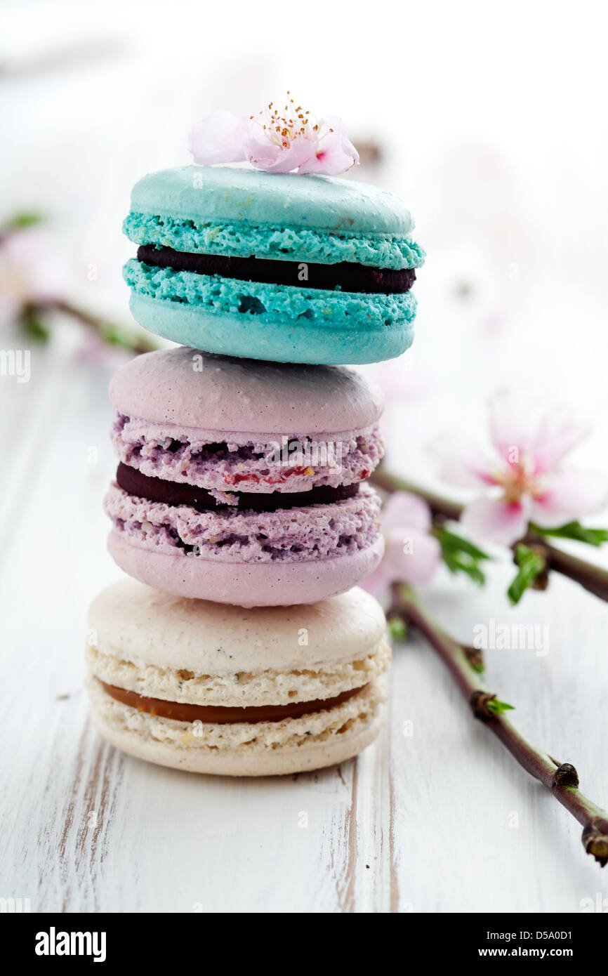 French macaroons in pink, turquoise and white Stock Photo - Alamy