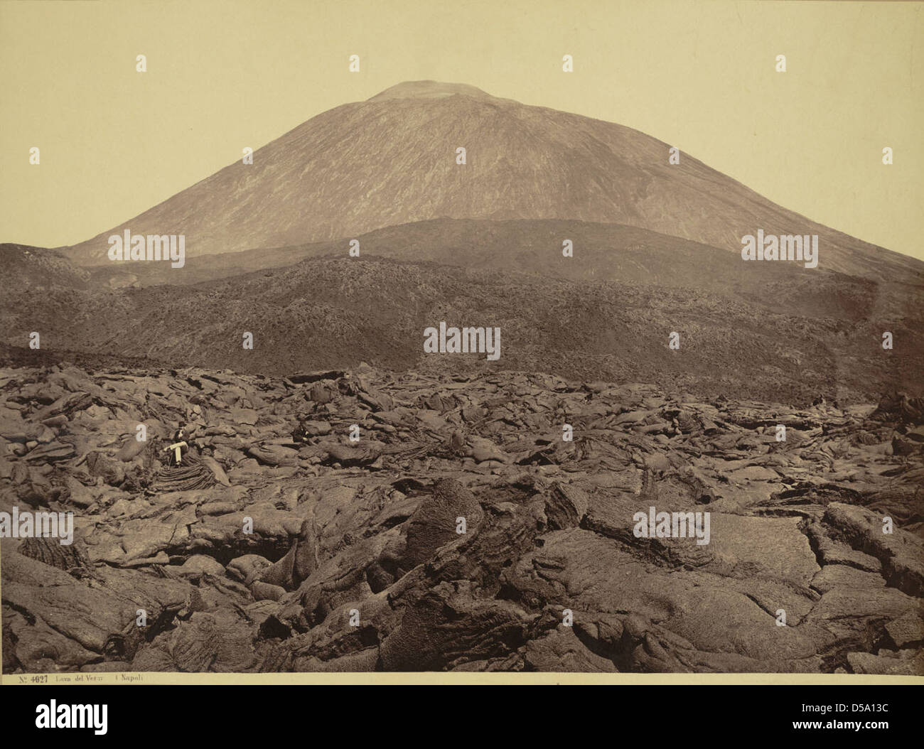 A photograph depicting the lava field surrounding Mount Vesuvius, Italy ...