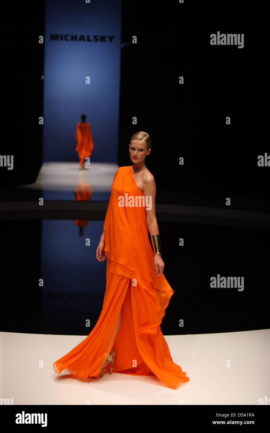 A model presents a creation of Michael Michalsky's spring/summer ...