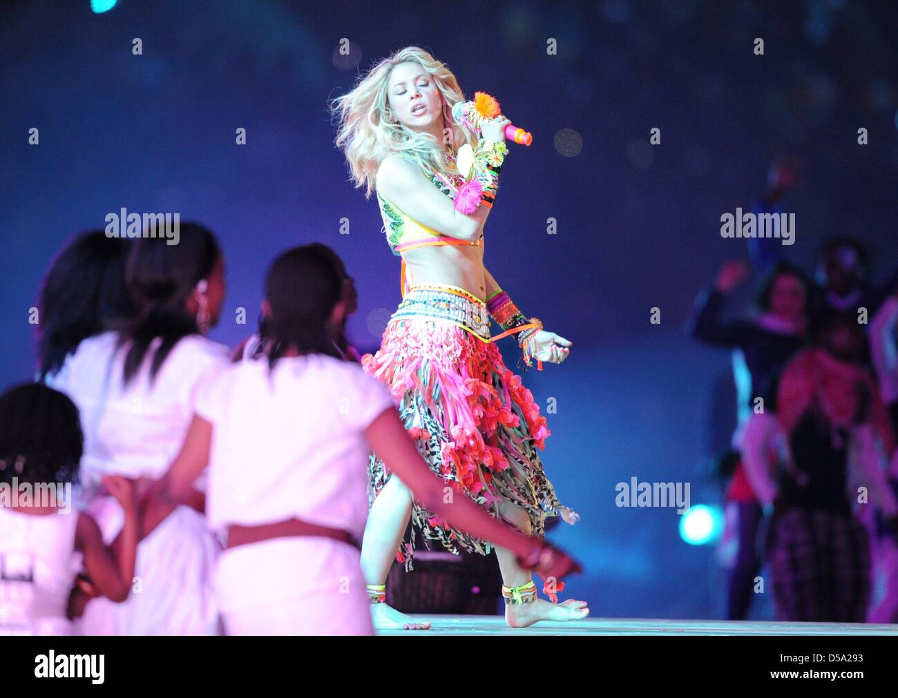 Colombian singer Shakira performs during the closing ceremony prior to ...