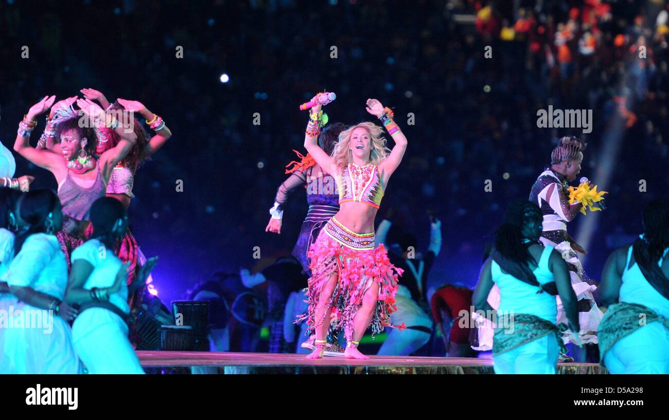 Colombian singer Shakira performs during the closing ceremony prior to ...