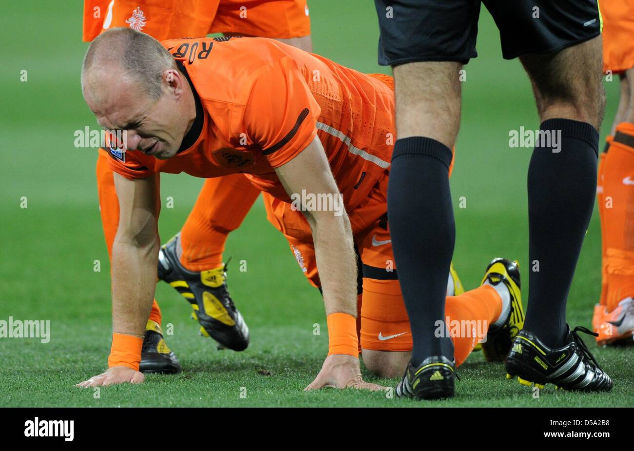 Dutch Arjen Robben on the ground during the 2010 FIFA World Cup final ...