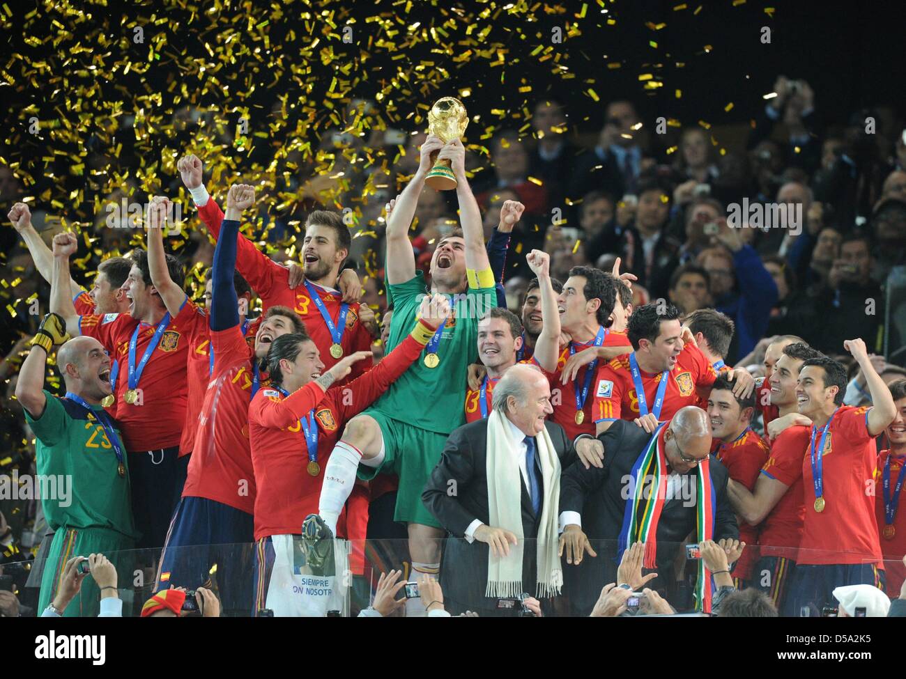 Spain's Iker Casillas lifts the World Cup trophy after the 2010 FIFA ...