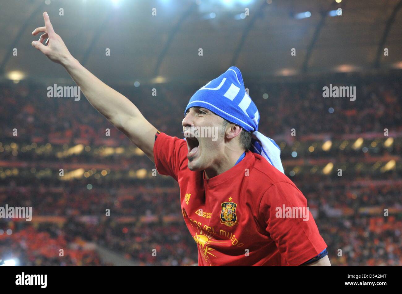 David Villa of Spain celebrates after the 2010 FIFA World Cup final ...