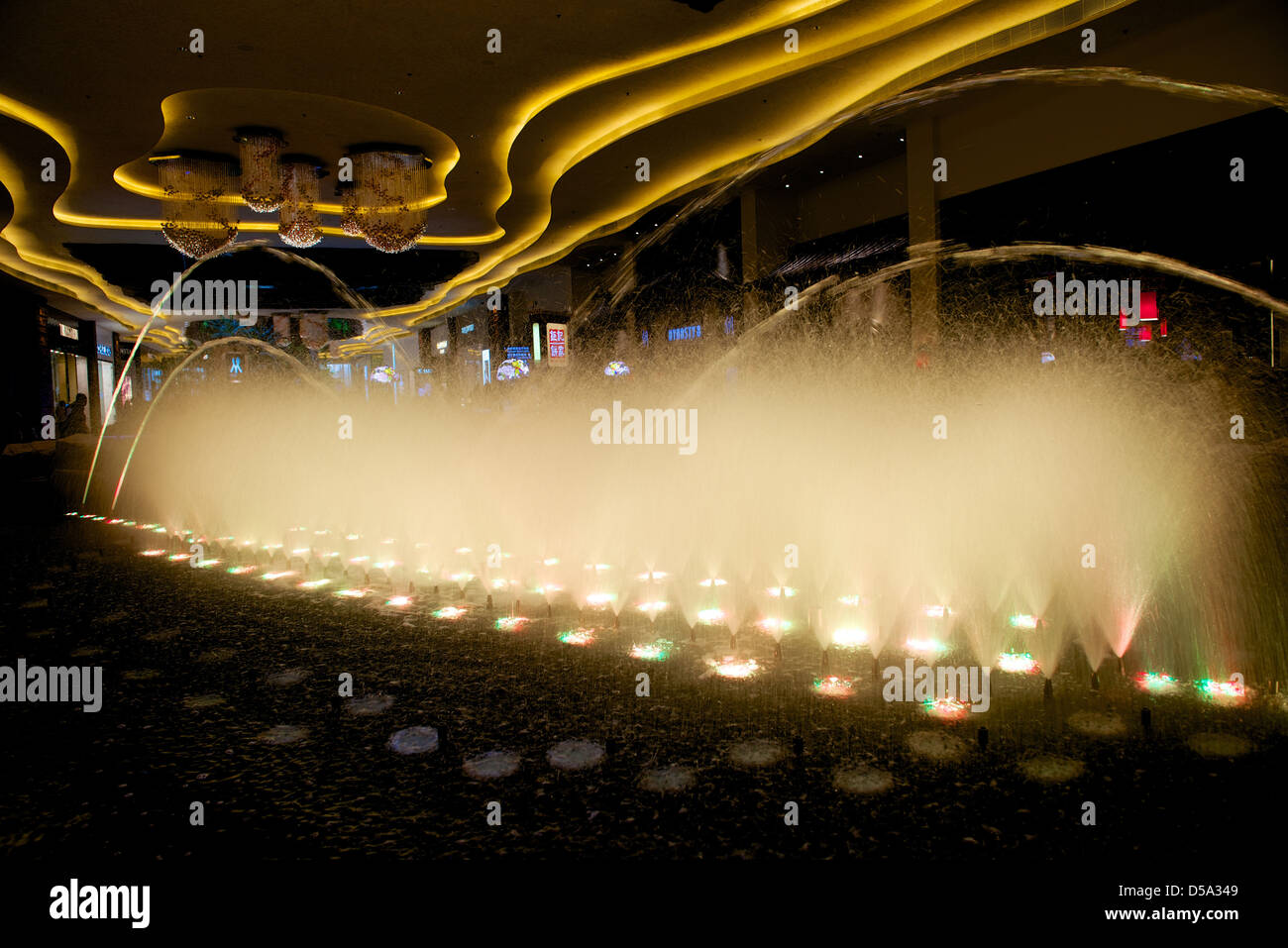 Water fountain show located at the Conrad Hotel in Macau. Entertaining ...