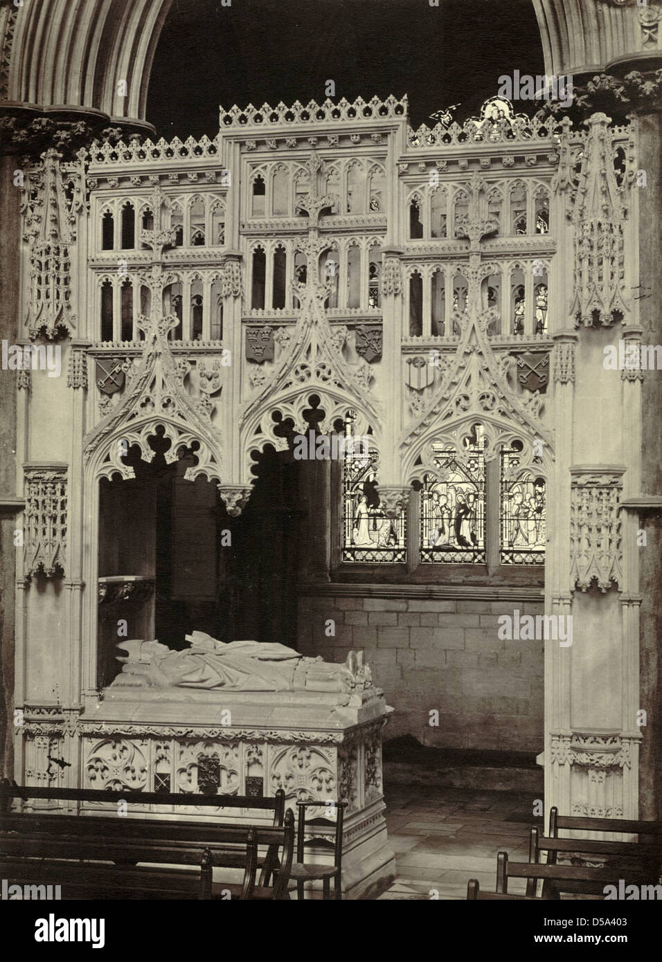 A photograph of the tomb and chantry of bishops within a cathedral ...