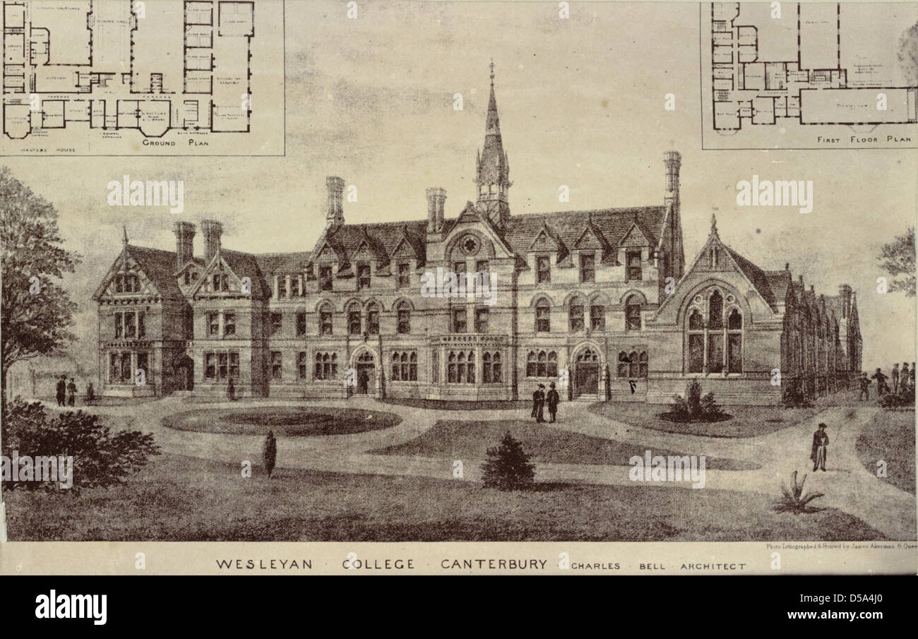 A detailed architectural plan for Wesleyan College in Canterbury ...