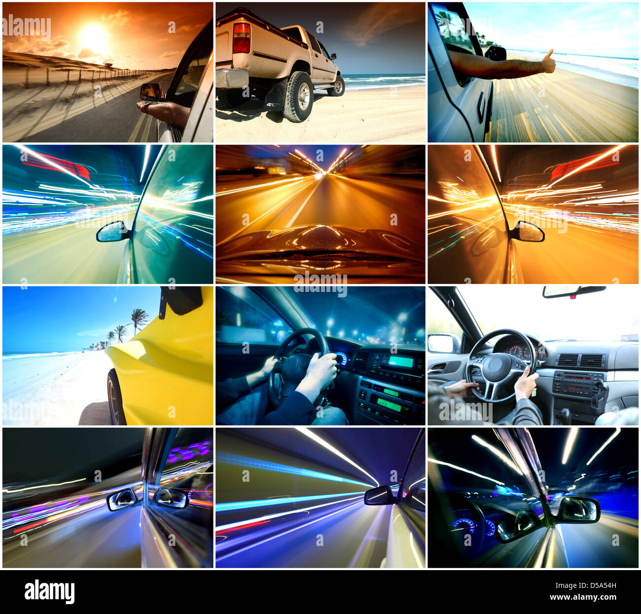 Collage of cars driving fast on different roads Stock Photo - Alamy